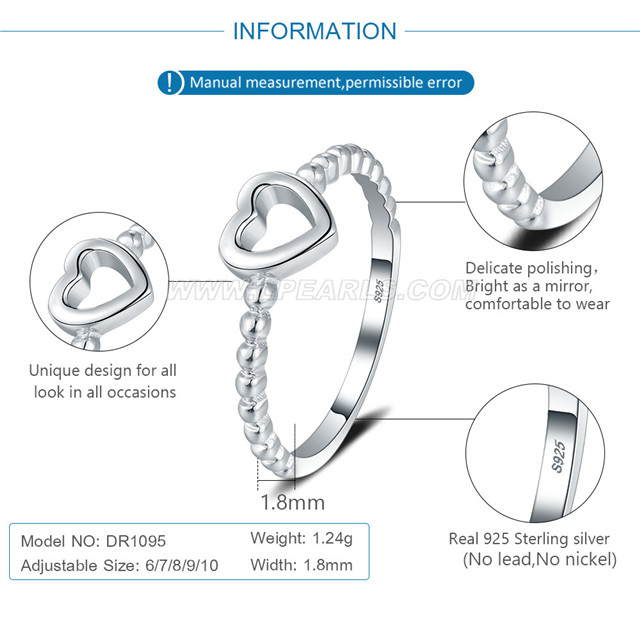 S925 sterling silver heart wedding ring for women LP pearl jewelry store