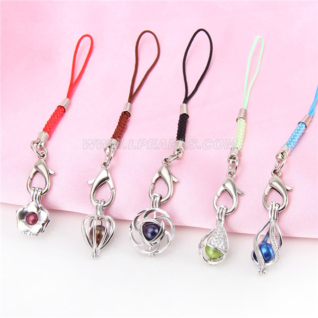 Portable silver plated simple design cell phone chains 10pcs LP pearl ...