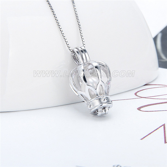 S925 sterling silver crown pearl cage pendant for women LP pearl ...