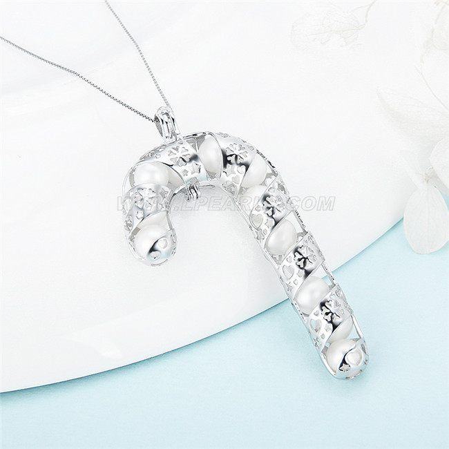Christmas gift 925 sterling silver Candy cane cage pendant LP pearl ...