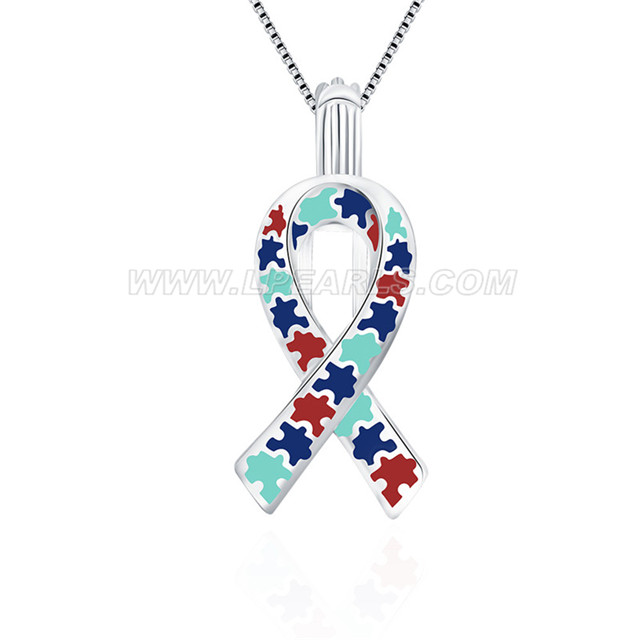 Infantile autism scarf design 925 sterling silver cage pendant LP pearl ...