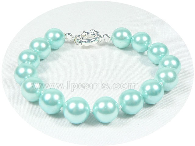 10mm sky blue shell pearl bracelet, shell pearl bracelet, shell pearl ...
